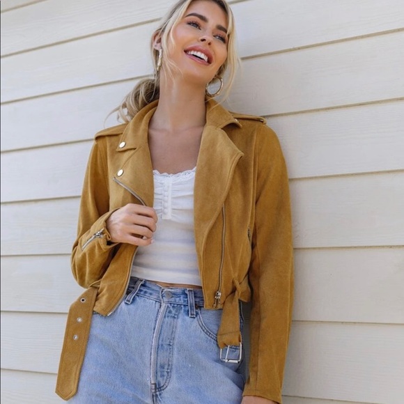 Jackets & Coats | Mustard Yellow Suede Corduroy Moto Jacket Belted ...